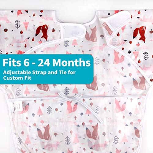 2 Pcs Long Sleeved Bib Set | Baby Waterproof Bibs with Pocket Bundle | Toddler Bib with Sleeves and Crumb Catcher | Play Smock Apron | 6-24 Months