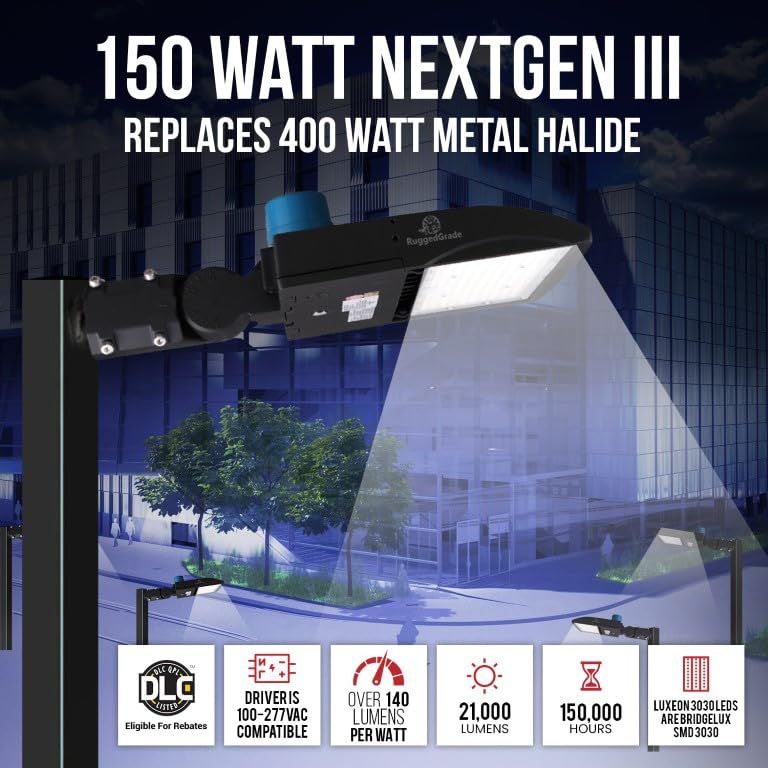 150 Watt LED NextGen III Parking Lot Light - 21,000 Lumen - 5000K - Slip Fit Mount - Without photocell
