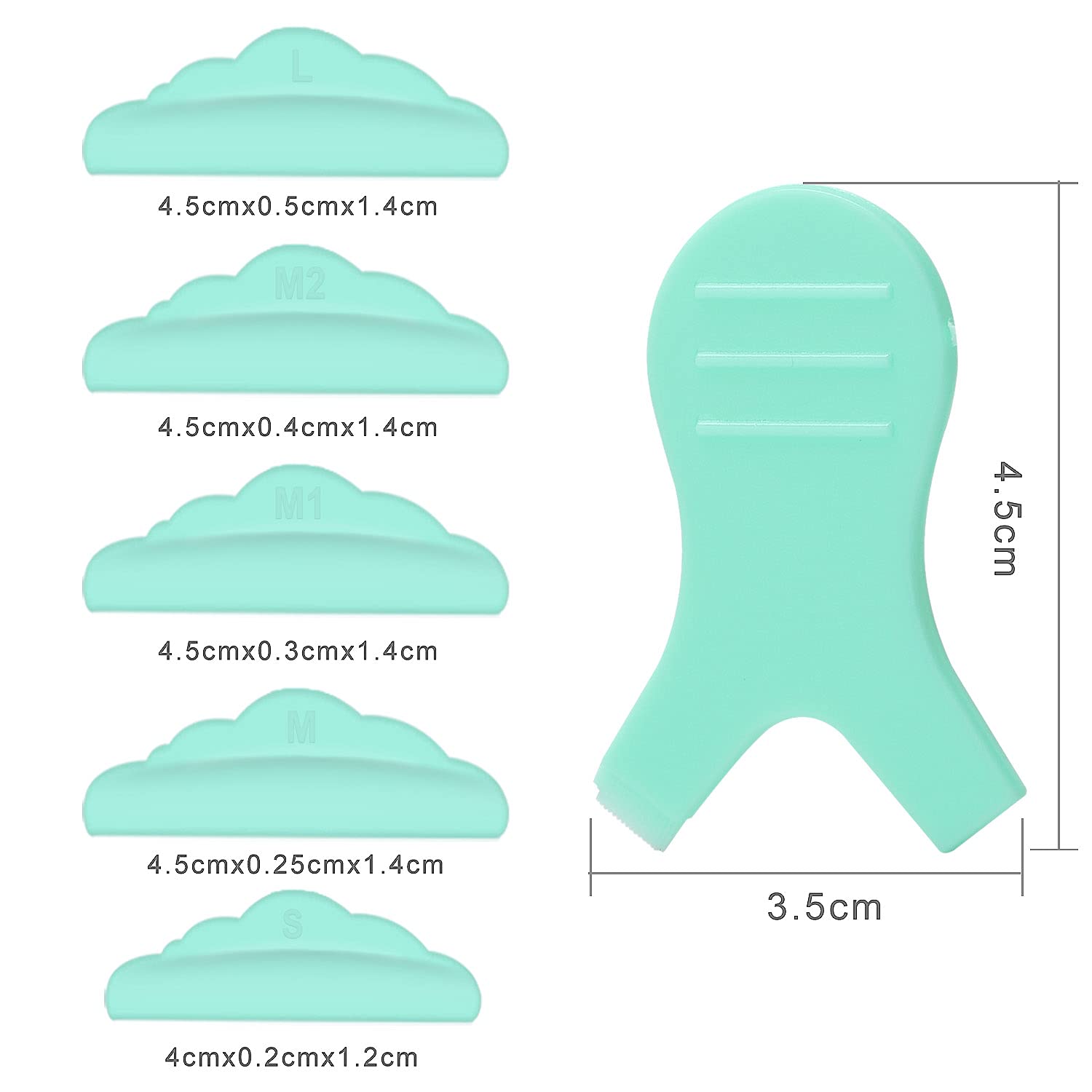44 Piece Lash Lift Rods,Silicone Eyelash Perming Curler Makeup Tools,5 Sizes S/M/M1/M2/L,Reusable Lash Lifting Pads (Green)