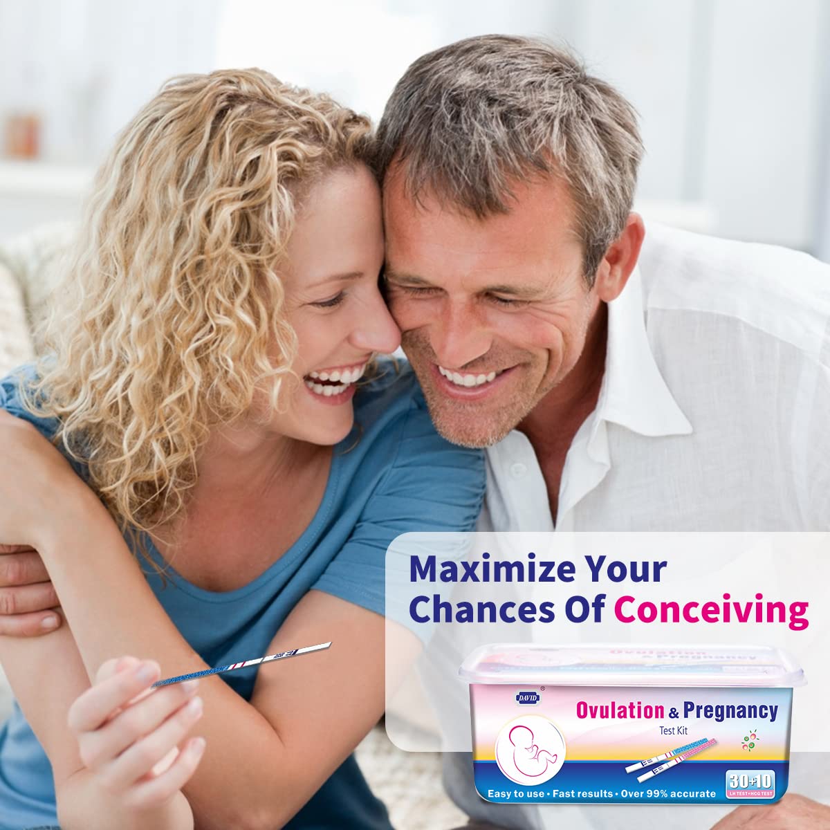 DAVID Ovulation Predictor Kit, 30 Ovulation Tests + 10 Pregnancy Tests Strips, 40 Count with Urine Cups, Fertility Test for Women, Over 99% Accurate (30LH-10HCG), EXP 10-30-2023