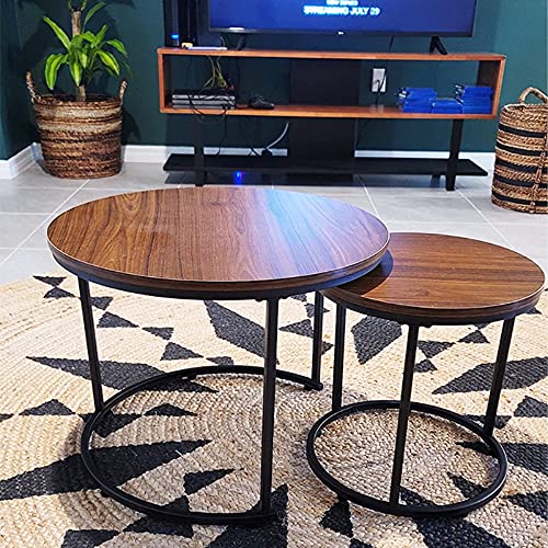 aboxoo Coffee Table Nesting Side Set of 2 End Table Top Sturdy Metal Frame Desk Centerpiece Living Room Bedroom Apartment Modern Industrial Simple Nightstand