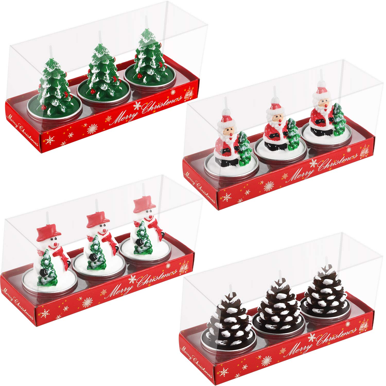 12 Pieces Christmas Tealight Candles Handmade Delicate Santas Snowman Acorn Tree Candles for Christmas Home Decoration Gifts (Style H)
