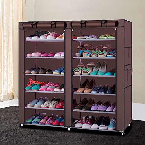 Amuxing Shoe Rack Portable Shoe Storage Organizer 6 Tiers Boots Rack with Nonwoven Fabric Dustproof Cover (Brown)