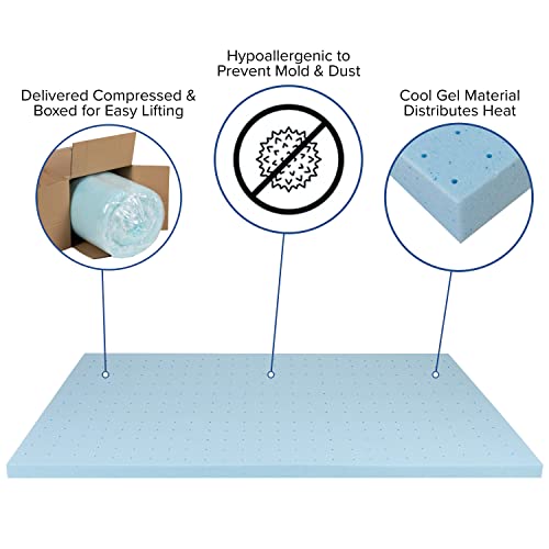 Flash Furniture Capri Comfortable Sleep 2 inch Cool Gel Memory Foam Mattress Topper, Twin, Blue
