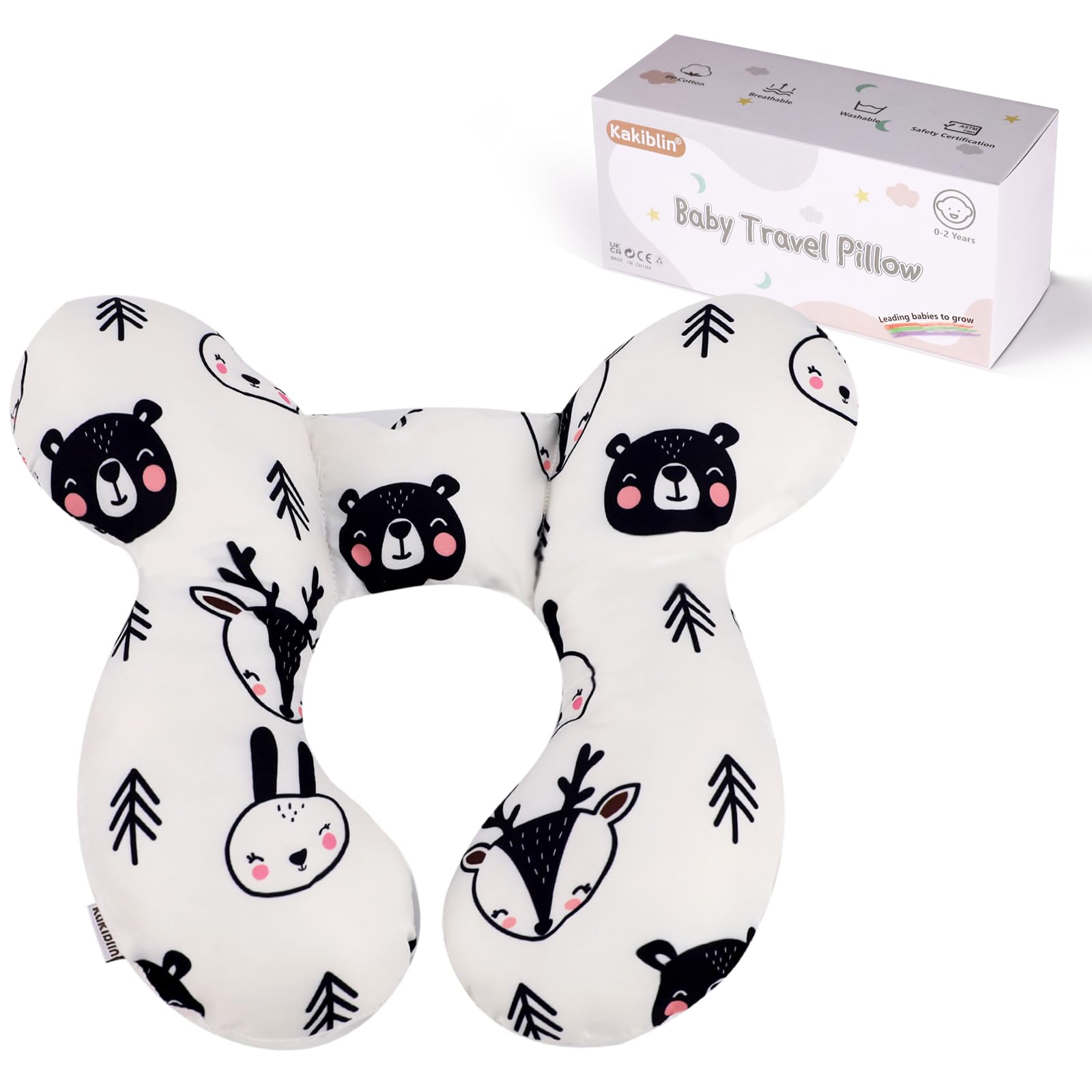 KAKIBLIN Baby Travel Pillow, Baby Pillow for Head and Neck, Upgraded Baby Support Pillow, Baby Neck Pillows for Car Seat,Pushchair,Travel(Bear)