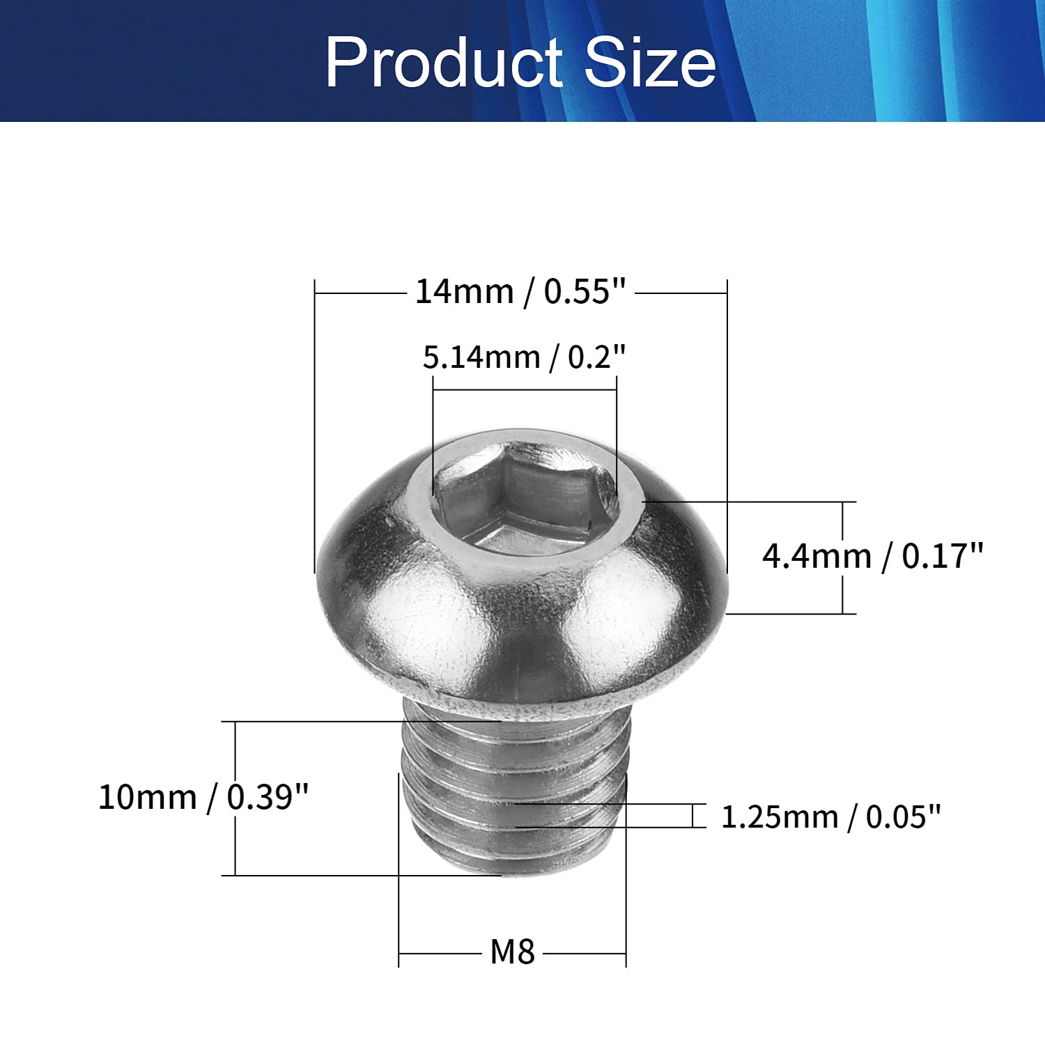 Juvielich 20Pcs M8x10mm Hex Socket Head Machine Screws Carbon Steel Inner Hex Socket Round Head Screw Fasteners Furniture Bolts Silver