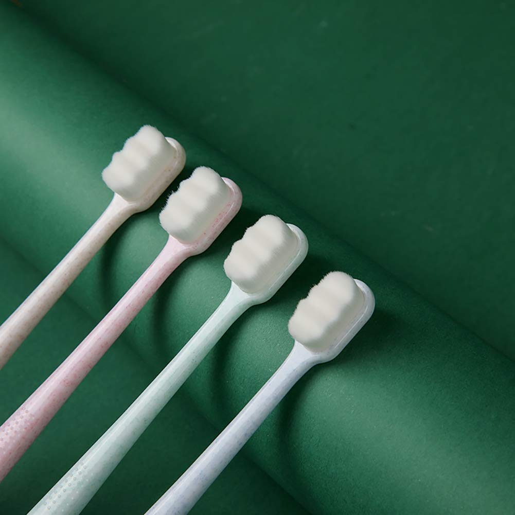 4 Pieces Extra Soft Micro-Nano Manual Toothbrush with 20,000 Bristles for Fragile Gums Adults Kids Children (Pink, Blue, Green, Beige)