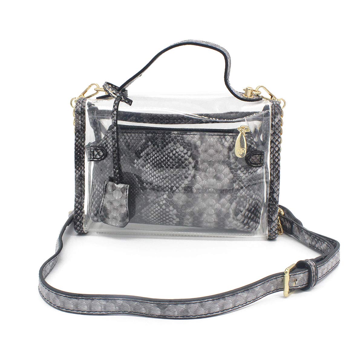 2-in-1 Snake Print Handbag Clear Stadium Shoulder Bag with Conceal Clutch Tote Bag Crossbody Purse