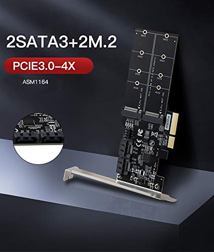 4in1 Dual M.2 NGFF (B Key) SSD+ Dual SATAIII 6G SSD/HDD to PCI Express 4X Converter Adapter with Low Profile Bracket for Desktop PC