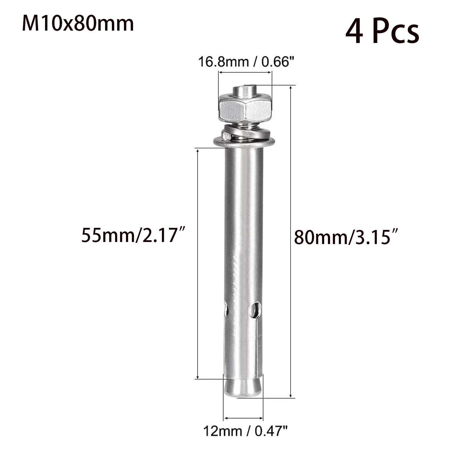 4 Pcs M10 x 80mm 304 Stainless Steel Expansion Bolt External Hex Expansion Screw Bolt Sleeve Anchor,Pool Safety Cover Expansion Bolts,for Concrete