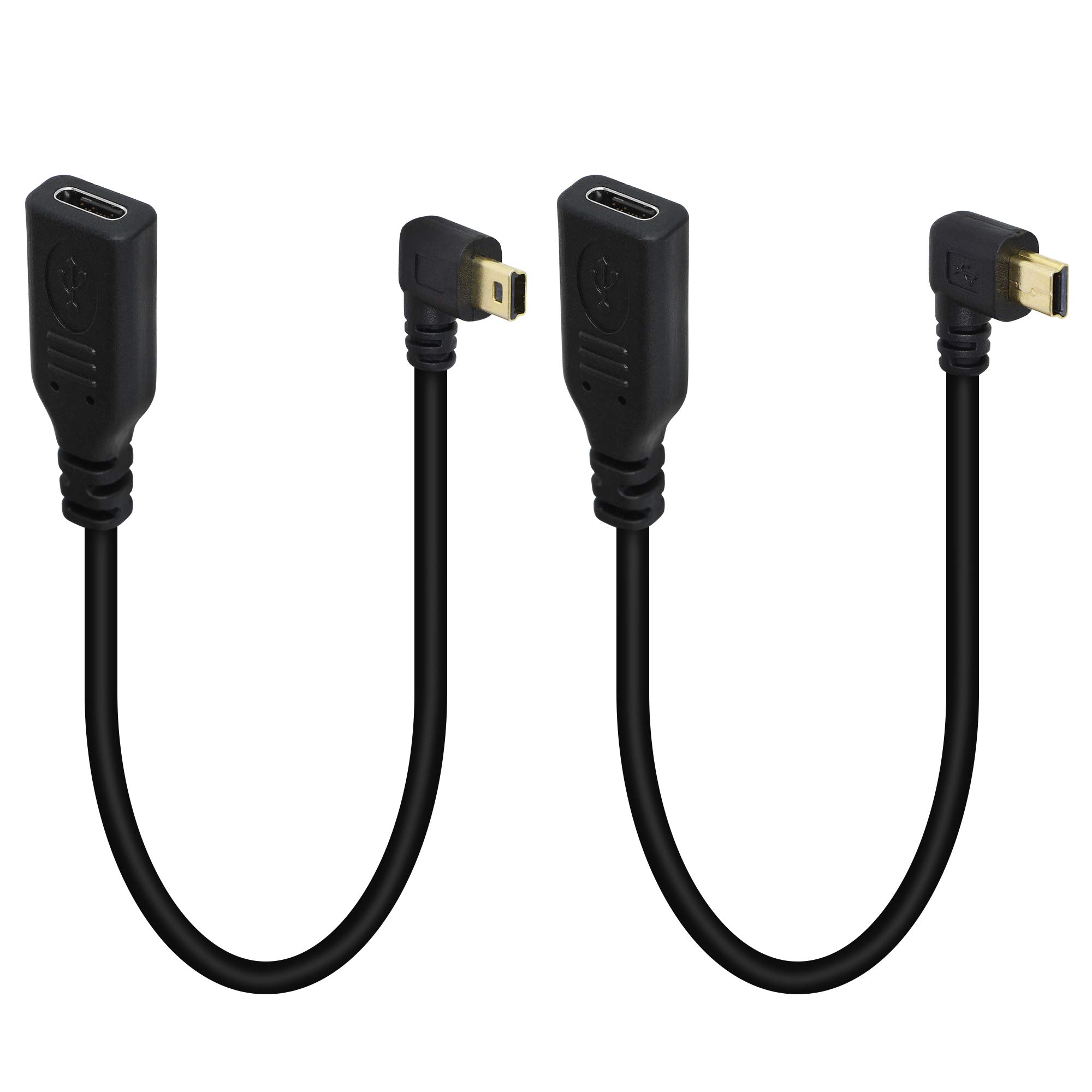 SinLoon Mini USB to Type C Short Cable 2PACK USB Type C to Mini 5-Pin Left Angle+Right Angle Charging Cord Support Sync Data for Compatible with Digital Camera MP3 Player,and More Mini B Devices (L/R)