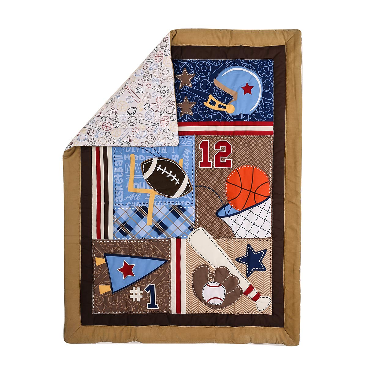 2 PCs Brown Sports Themed Nursery Crib Bedding Set Quilt Fitted Sheet American Ruby Baseball Sports Baby Boy Cot Bedding Set