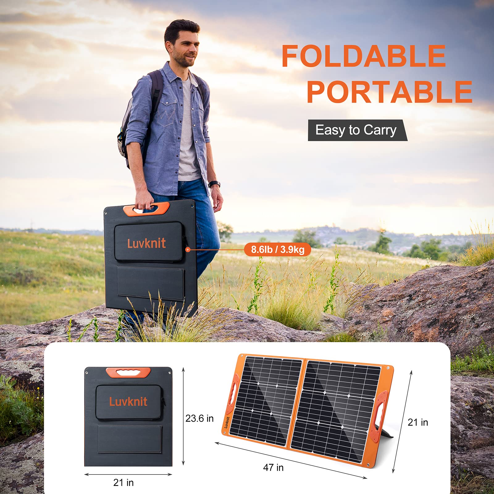 100 Watt Portable Solar Panel for Power Station, Foldable 100W Solar Panel for Camping Hiking Off-Grid Living, Monocrystalline Folding Panel Solar with 5V USB 18V DC Outputā¦