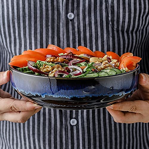 KOOV Ceramic Bowl, 46 OZ Pasta Bowls Set of 4, Large Salad Bowl Set, Large Bowl For Eating, Dinner Bowls, Stackable Serving Bowls, Reactive Glaze Series (Nebule Blue)