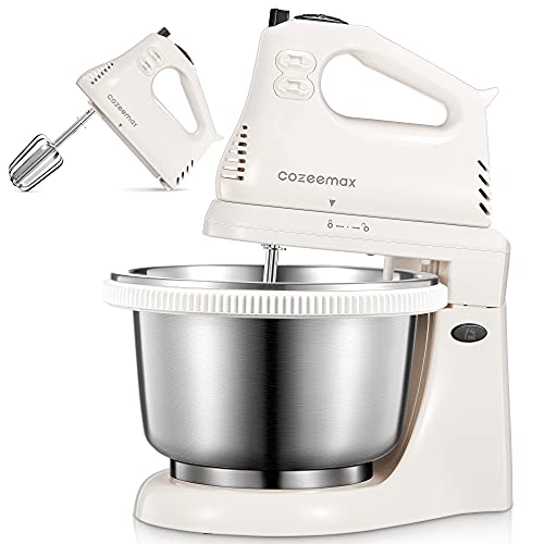 2 in 1 Hand Mixers Kitchen Electric Stand mixer with bowl 3 Quart, electric mixer handheld for Everyday Use, Dough Hooks & Mixer Beaters for Frosting, Meringues & More (White-S)