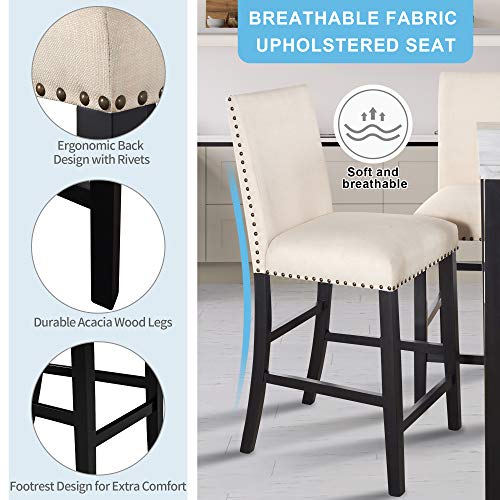 Merax 5-Piece Dining Table Set Wooden Dining Set with Faux MarbleTable and 4 Upholstered Chairs, Counter Height Furniture Dinette Set for Home Kitchen