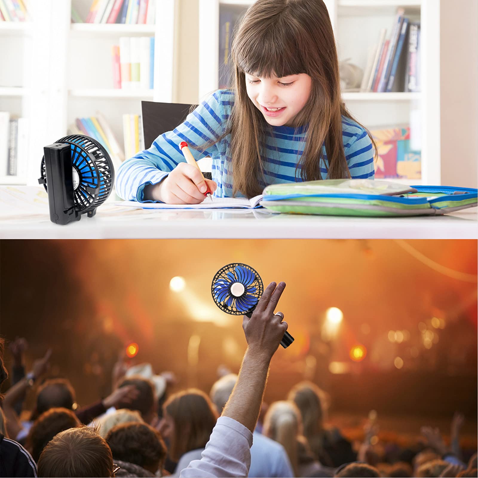 2-PACK Portable Handheld Fan,USB Rechargeable Fan with 2200mAh Battery Operated, Mini Hand Held Fans 3 Speeds Adjustable, 180° Rotation Foldable Personal Desk Fan for Home Office Desktop and Travel