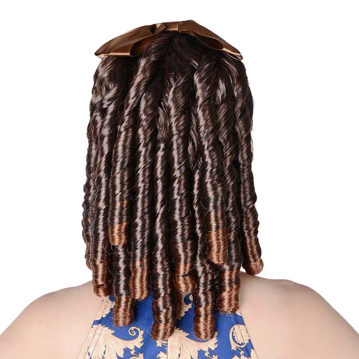 HlpiAMok SPPRANDOM QYUU Regency Ringlet Ponytail Hairpiece with Bow Spiral Curl Synthetic Half Wig Historical Colonial Lady Costume Wig (Light Brown)