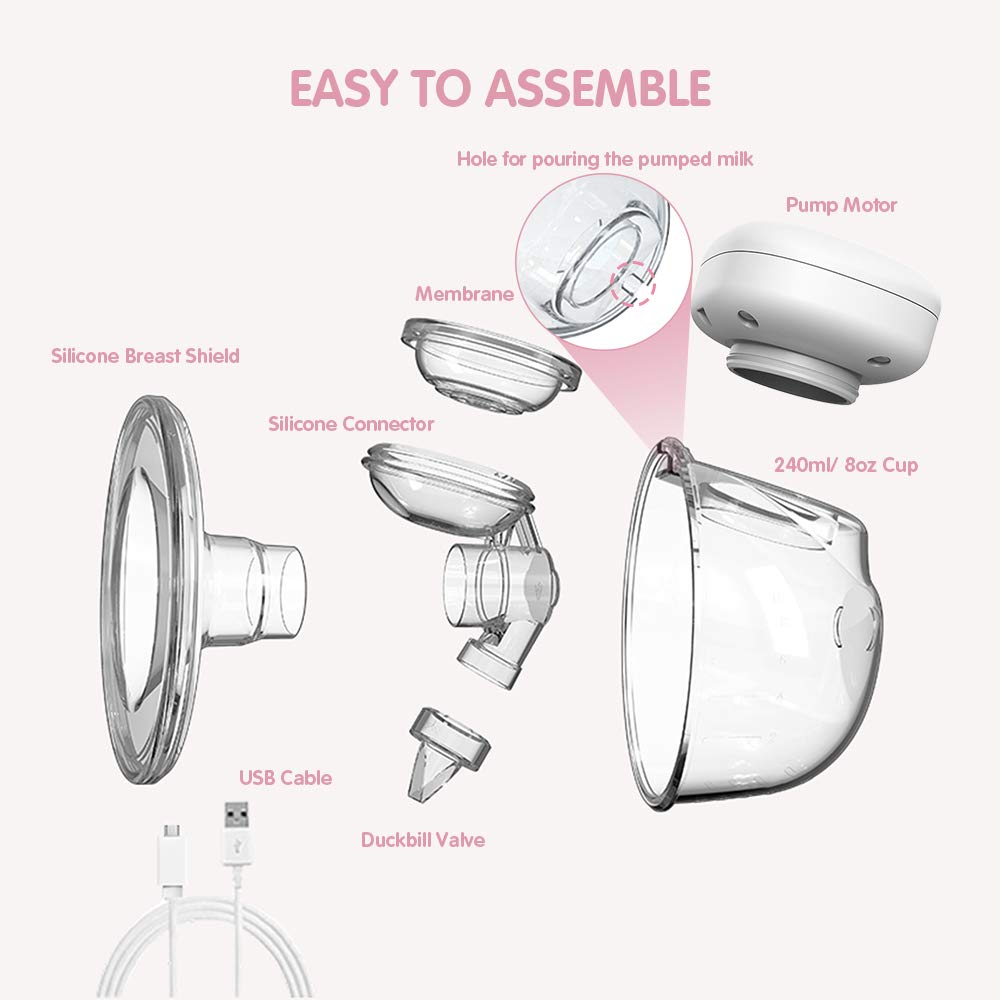 2Pcs Hands-Free Breast Pumps Wearable Electric Breastpump Portable Comfort Breastfeeding Pump 3 Modes 9 Suction Levels Rechargeable Wireless Milk Collector (24mm Nipple Diameter)