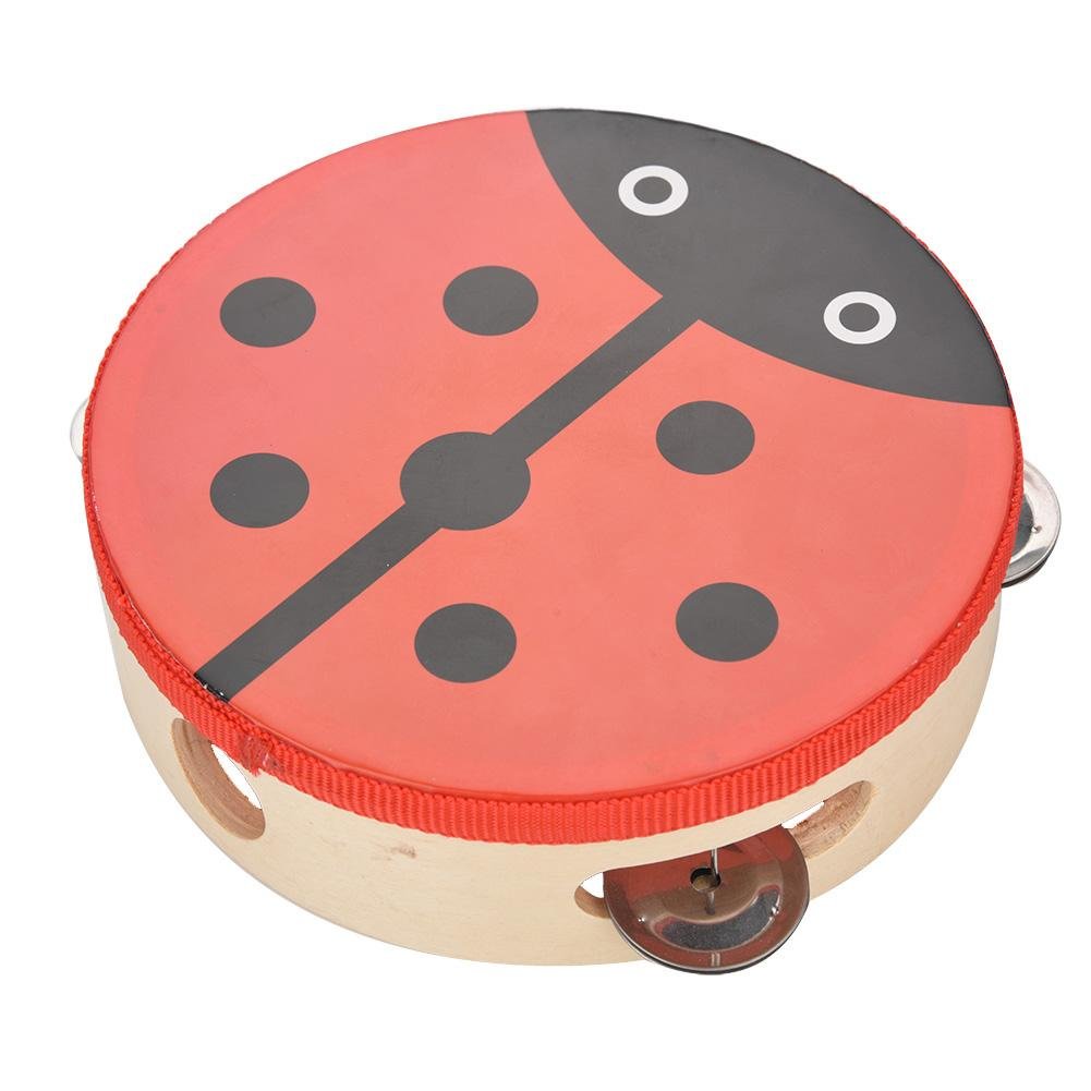 15cm Wood Handheld Tambourine Metal Jingles Hand Held Percussion Drum for Kids Dance Song Gifts(1#)