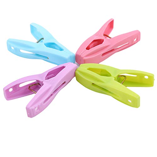 Goeielewe 30 Pcs Plastic Clothespins Clothing Clips Pegs with Storage Basket, Multifunction Windproof Clothing Towel Clips for Clothesline Hangers (Purple)