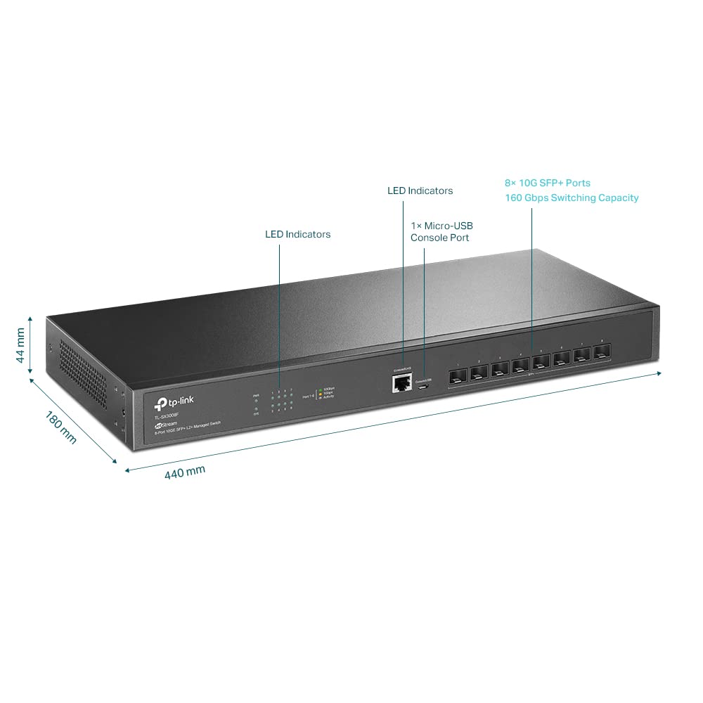 TP-Link TL-SX3008F | 8 Port 10G SFP+ Enterprise Level Switch | L2+ Smart Managed | Omada SDN Integrated | IPv6 | Static Routing | L2/L3/L4 QoS, IGMP & LAG | 5 Year Manufacturer Warranty