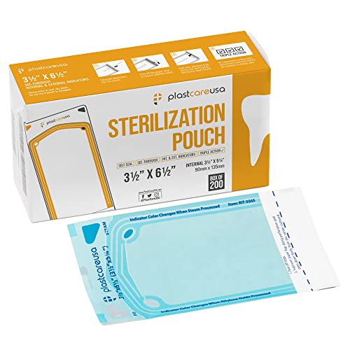 200 3.5 X 5.25 Self Sterilization Pouches for Dental Offices, Autoclave Sterilizer Bags Pouch for Dentist Tools, for Cleaning Tools, 200 Pouches Per Box, 1 Box of Paper Blue FilmâŚ