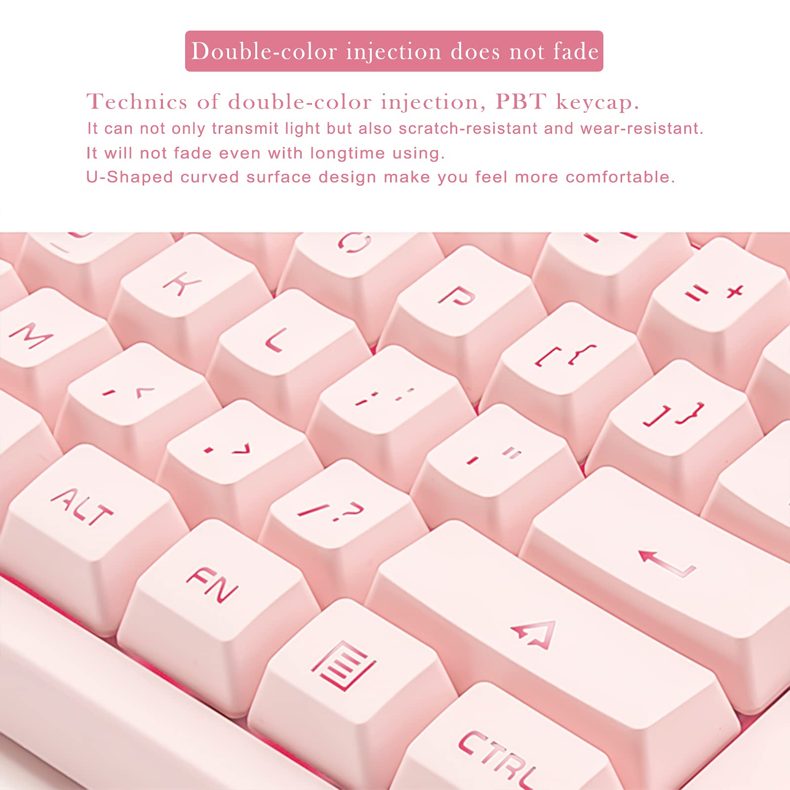 VINMEN Pink Gaming Keyboard with 7 Color LED Backlit Wired USB 104 Keys Keyboard Waterproof Fresh Style Computer Game Keyboard for PC Mac Laptop