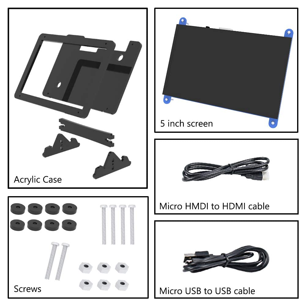 5 inch Capacitive Touch Screen for Raspberry Pi 4-800x480 Pixels HD HDMI Display Touchscreen Portable Monitor with Acrylic Case, Holder and Cables (Support Pi 3B+ & Pi 4,Windows)
