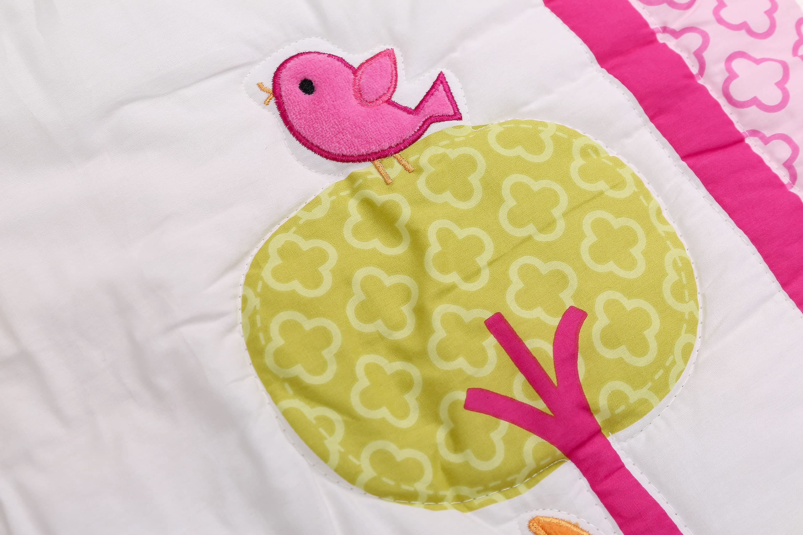 4 PCs Hot Pink Embroidery Rabbit Birds Nursery Crib Bedding Set Quilt Blanket Dust Ruffle Fitted Sheet Baby Girl Bedding Set
