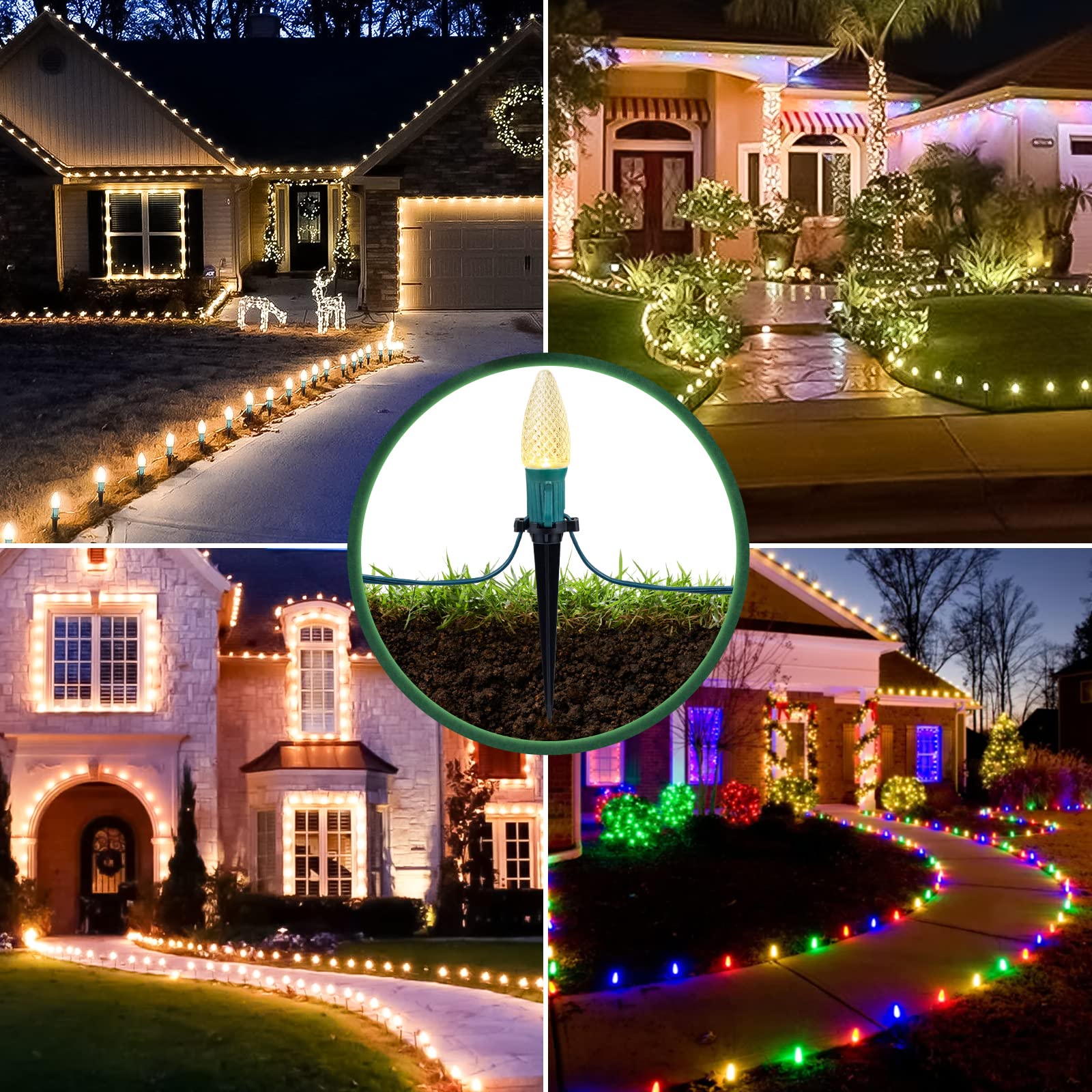 100-Pack Plastic Light Stakes, 4.5 Inch Christmas Yard Stakes for C7 C9 Christmas Lights Outdoor, Universal Light Stakes for Outdoor Holiday Lights Use on Garden Lawn Patio Path Walkway – Black