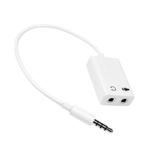 3.5mm Stereo TRRS 4-Pole Plug to Mic & Headset Jack Audio Adapter - White