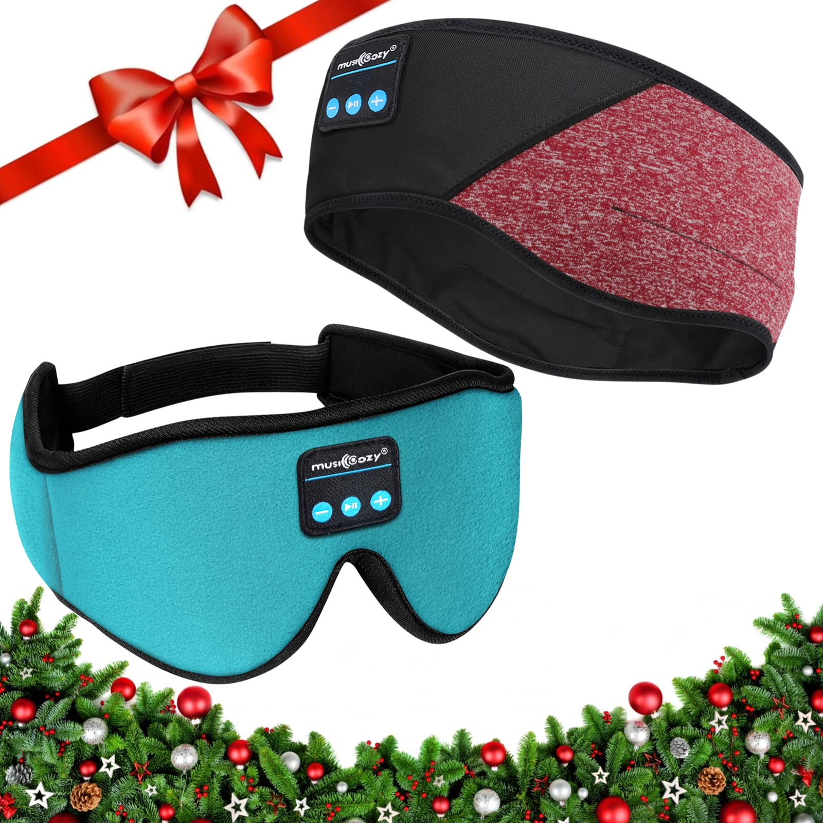 MUSICOZY Sleep Headphones Bluetooth Sports Headband, Wireless Music Sleeping Headphones Sleep Eye Mask Earbuds for Side Sleepers Workout Running Insomnia Travel Yoga Office, Pack of 2