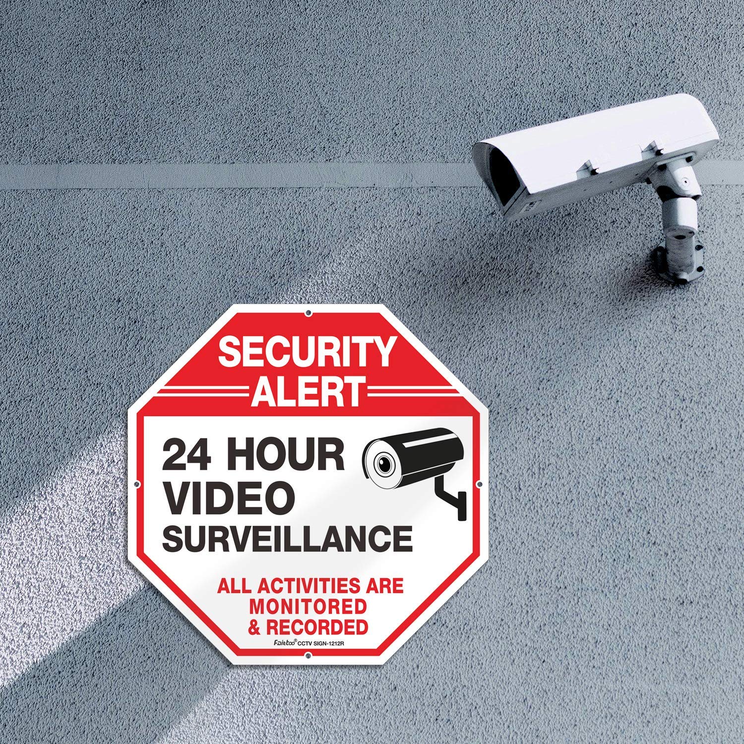 2-Pack Video Surveillance Sign, 10 x 10 Rust Free .040 Aluminum Security Warning Reflective Metal Signs, Indoor or Outdoor Use for Home Business CCTV Security Camera, UV Protected & Waterproof,Red