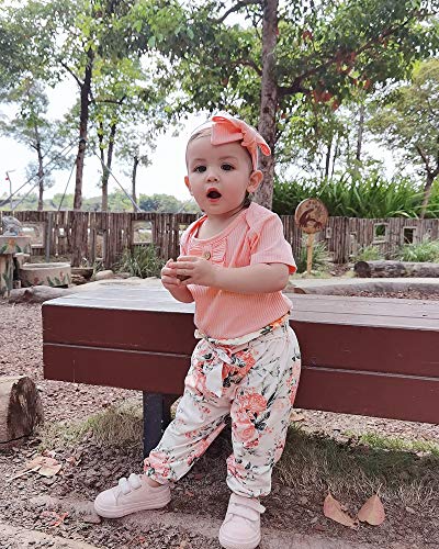 Mioglrie Newborn Baby Girl Clothes 3-6 Months Infant Girls Pink Romper Pants Headband 3PC Clothes Outfits Set