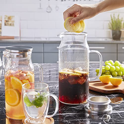 2 Liter 68 oz Glass Pitcher with Lid and Spout, Bivvclaz Glass Water Pitcher for Fridge, Glass Carafe for Hot/Cold Water, Iced Tea Pitcher, Large Pitcher for Coffee, Juice and Homemade Beverage