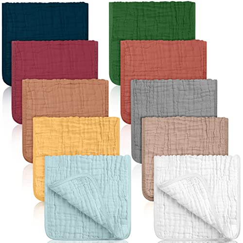 10 Pack 20 x 10 Inch Muslin Burp Cloths Baby Girl Boys Large Cotton Burp Cloths 6 Layers Newborn Burp Rag Soft Absorbent Unisex Baby Muslin Towel for Newborn Gift Set, Multicolored (Cute Colors)