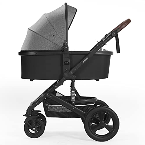 Newborn Infant Toddler Baby Stroller - Strollers with Backrest Adjustable Reversible, 2 in 1 High Landscape Convertible Bassinet Foldable Aluminum Alloy 3D Shock Absorption All Terrain Pram Dark Gray