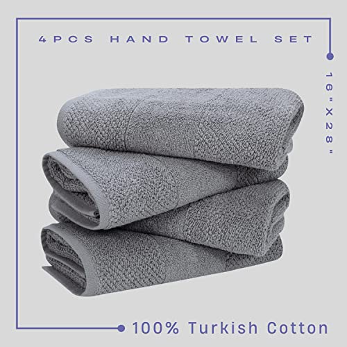 Antioch Home Bathroom Hand Towels, Hotel Quality & Fluffy & Absorbent & Soft & Fast Drying Turkish Hand Towels for Bathroom, 100% Cotton Turkish Hand Towel Set - [ 4 Pack – 16 x 28 inches ] - Grey
