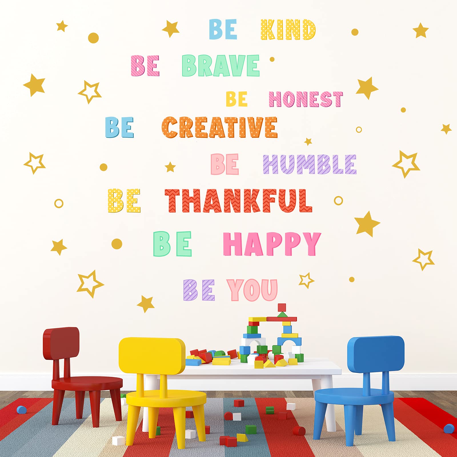 4 Sheets Colorful Inspirational Wall Decals Peel and Stick Be Thankful, Be Brave, Be Creative Decals Motivational Phrases Wall Stickers Girl Room Decor Classroom Nursery Kids Decoration