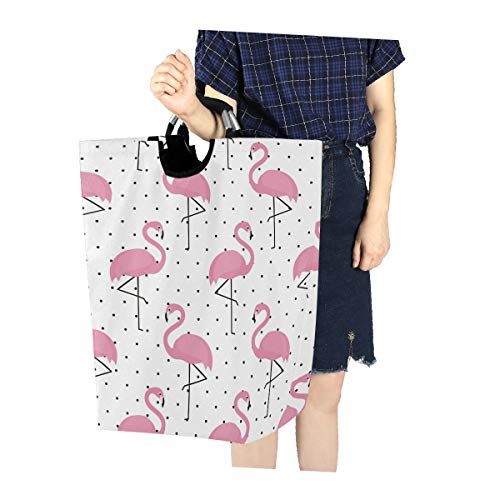 ALAZA Pink Flamingo Polka Dot Bird Laundry Basket Hamper Large Storage Bin with Handles for Gift Baskets, Bedroom, Clothes