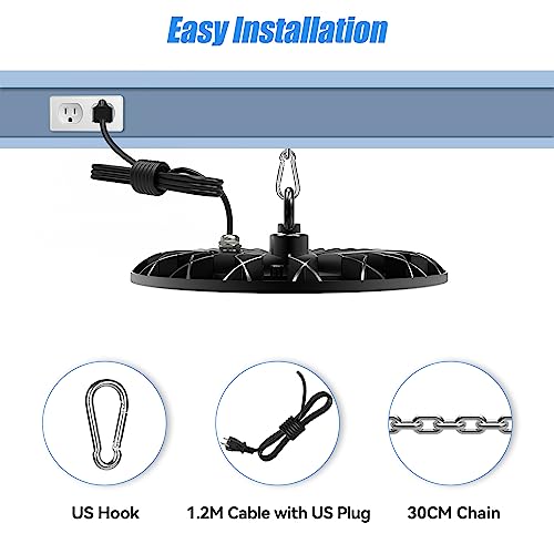 10 Pack 200W UFO LED High Bay Light, 20000LM LED High Bay Light Fixture with 110V US Plug, 6500K Daylight White Commercial Warehouse Area Light for Wet Location Area, Workshop, Warehouse, Garage
