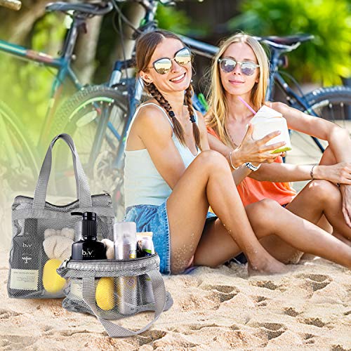 2 Pcs Portable Shower Mesh Caddy Bag Quick Dry Hanging Toiletry and Bath Organizer for Travel and Swimming with Zipper (2 Gray)