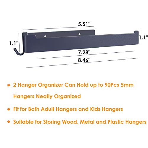 BlingBelle Hanger Organizer Stacker,Hanger Holder Rack with Hook for Closet, Drilling Installation, Double Layer of Painted Metal (Black, 2)