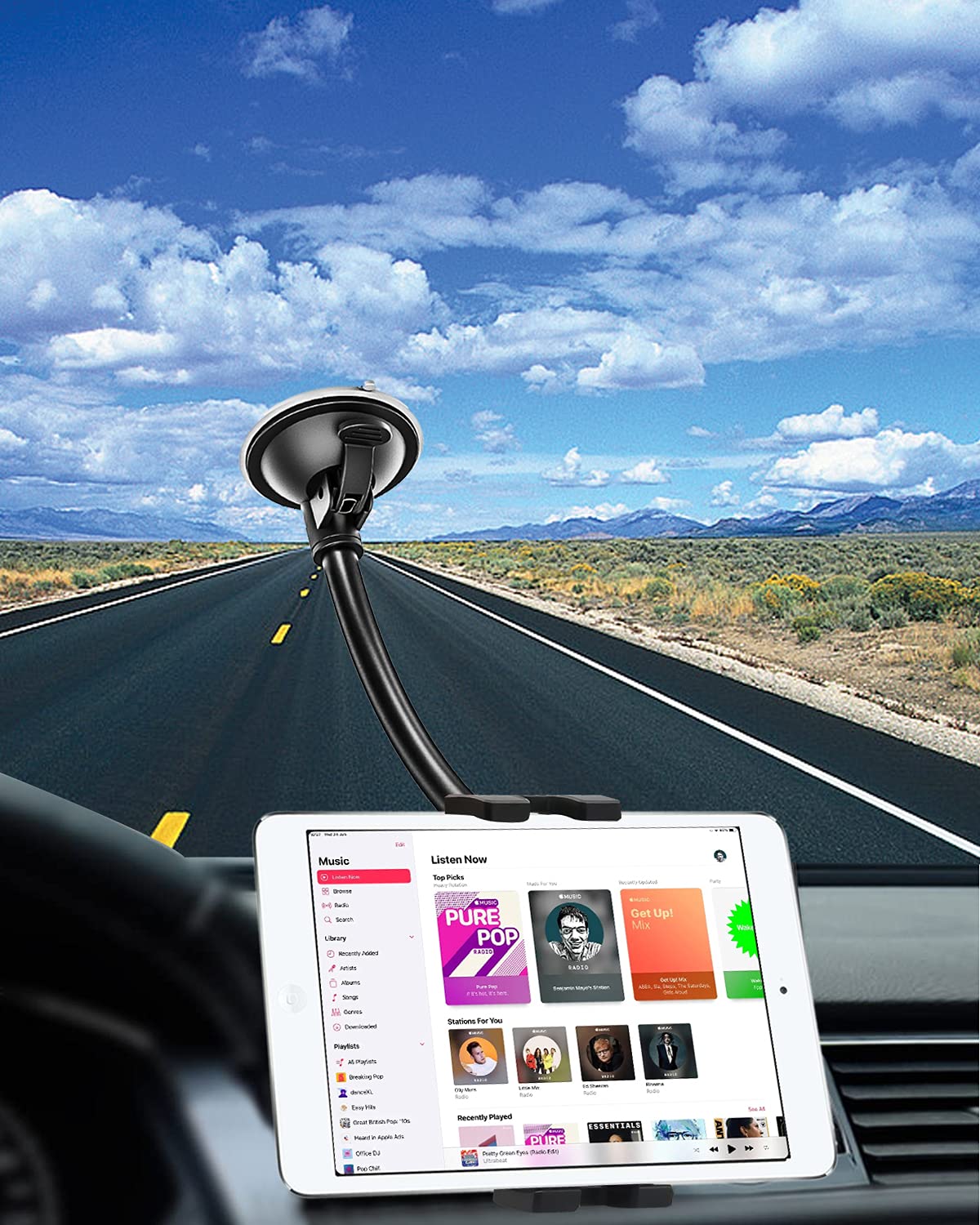 woleyi Windshield Car Tablet Mount, Car/Truck Window Dashboard Tablet Holder with Long Arm Suction Cup, Compatible with iPad Pro/Air/Mini, Galaxy Tab/Z Fold, iPhone, More 4-13" Cell Phones and Tablets