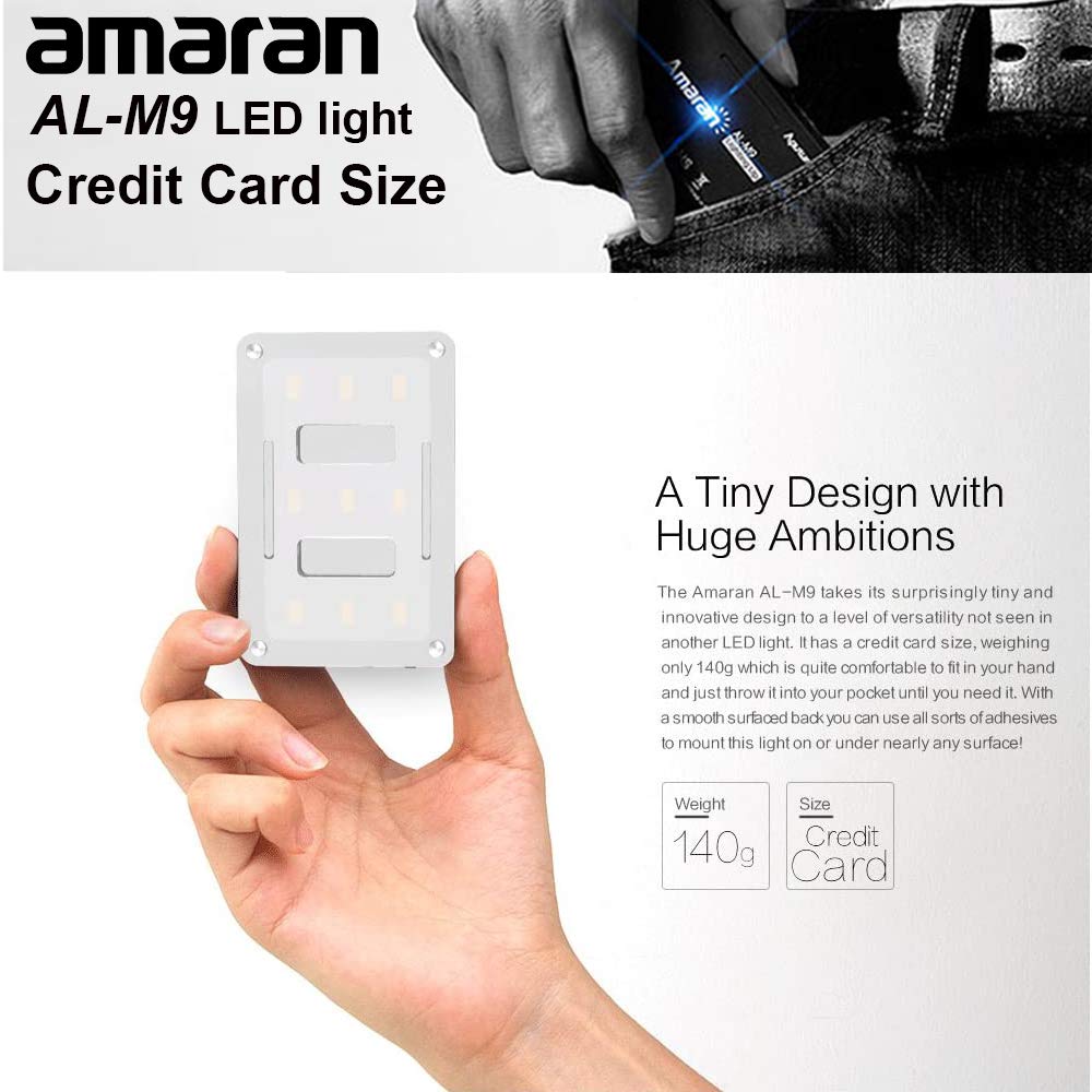 Aputure Amaran AL-M9 LED Light Built in Battery Pockable Mini TLCI/CRI 95+ On-Camera Video Lights 9pcs SMD Lighting for DSLR Camera