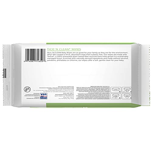 Nice 'N Clean Scented Baby Wipes | Made with Plant-Based Fibers | Green Tea Cucumber Scent | 64 Wipes (Pack of 6)