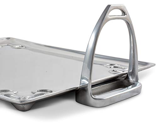 Arthur Court Horse Stirrup Metal Serving Tray for Serving Food, Snacks, Desserts Stackable Platter to Form Tier Cheese Stand - Silver Equestrian Style 12 inch x 17.5 inch