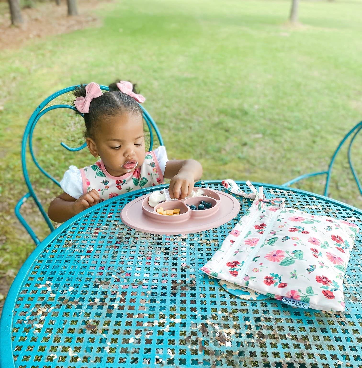 BapronBaby Eric Carle Pink Floral Caterpillar Wet Dry Bag - Waterproof Two Zipper Pockets - Reusable for Mealtime, Diapers, Stroller, Snacks, Swimsuits - Machine Washable - 11" x 9"