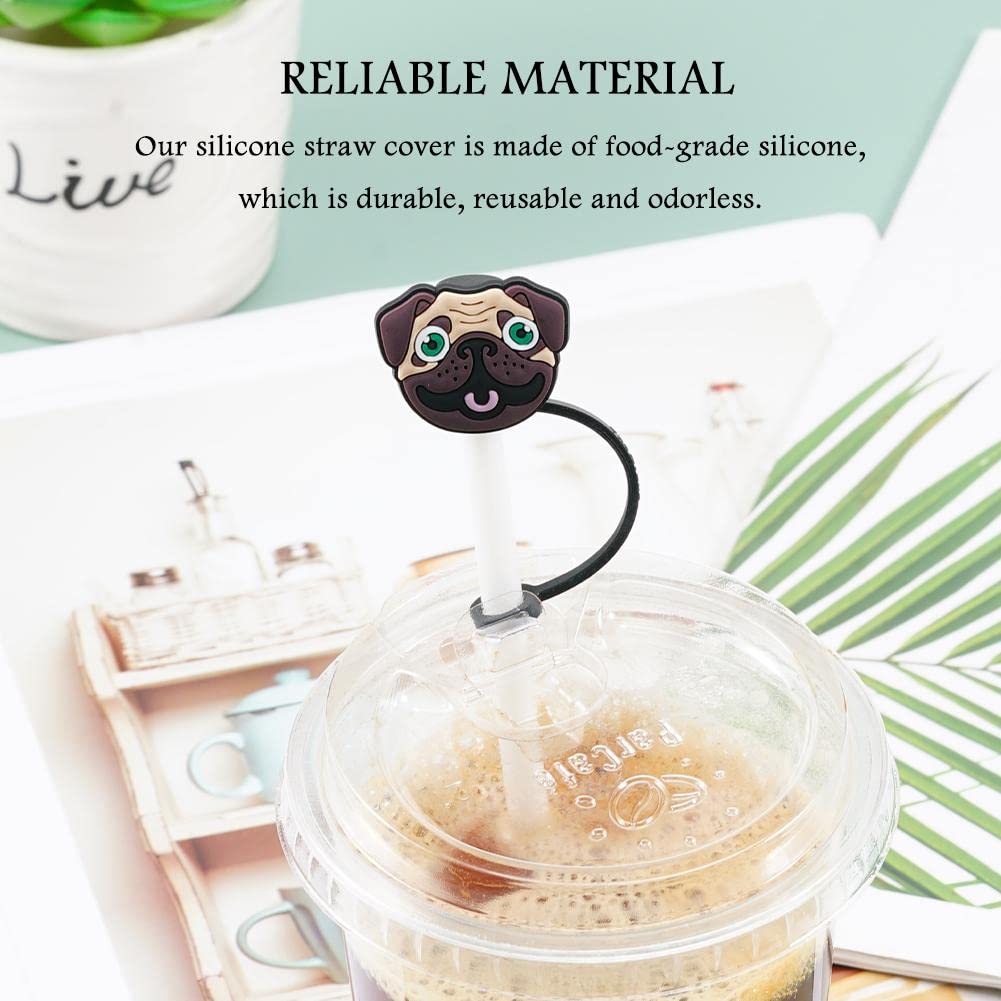 1 Piece Cute Drinking Straw Caps Cover for 6-8 mm Reusable Drinking Straw Tips Lids Dust-Proof Straw Plugs Dog Cat Shape Straw Protector